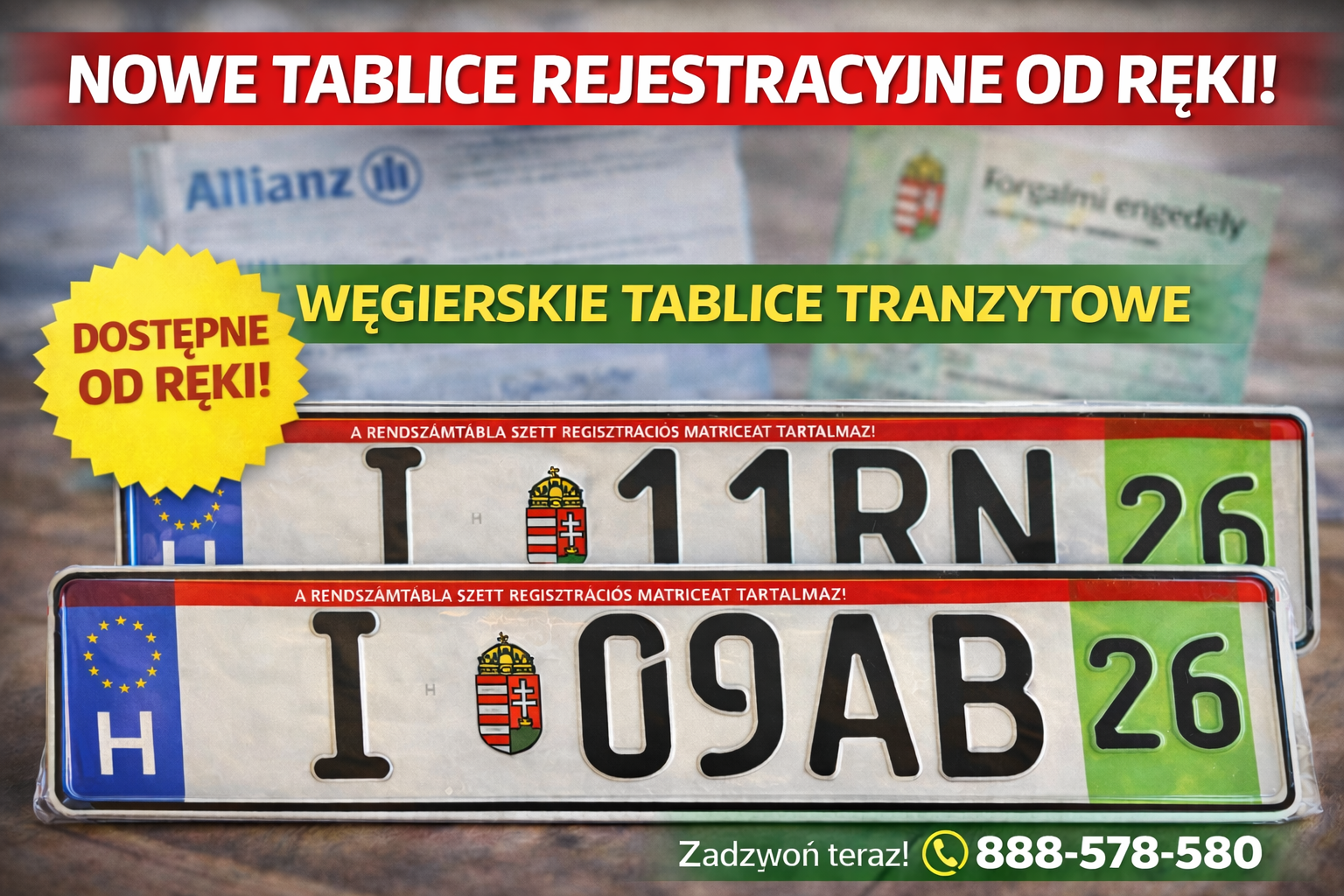 Węgierskie Tablice Tranzytowe - Tablice Komisowe | Dostawa 24h